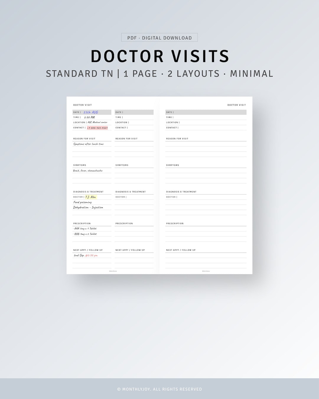 STANDARD TN | Doctor Visits Tracker Printable, Doctor Appointments ...