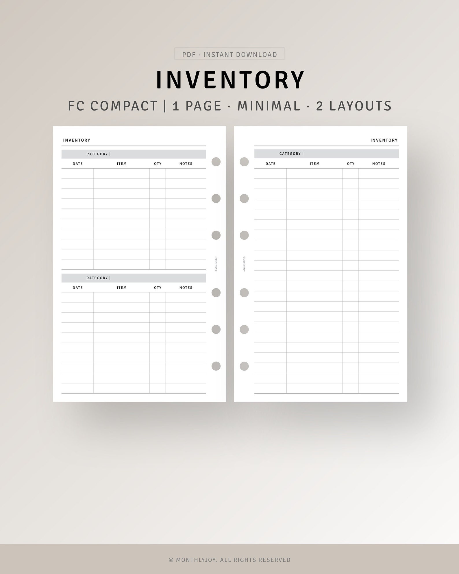 Inventory Tracker Template FC Compact Inserts Printable - Etsy