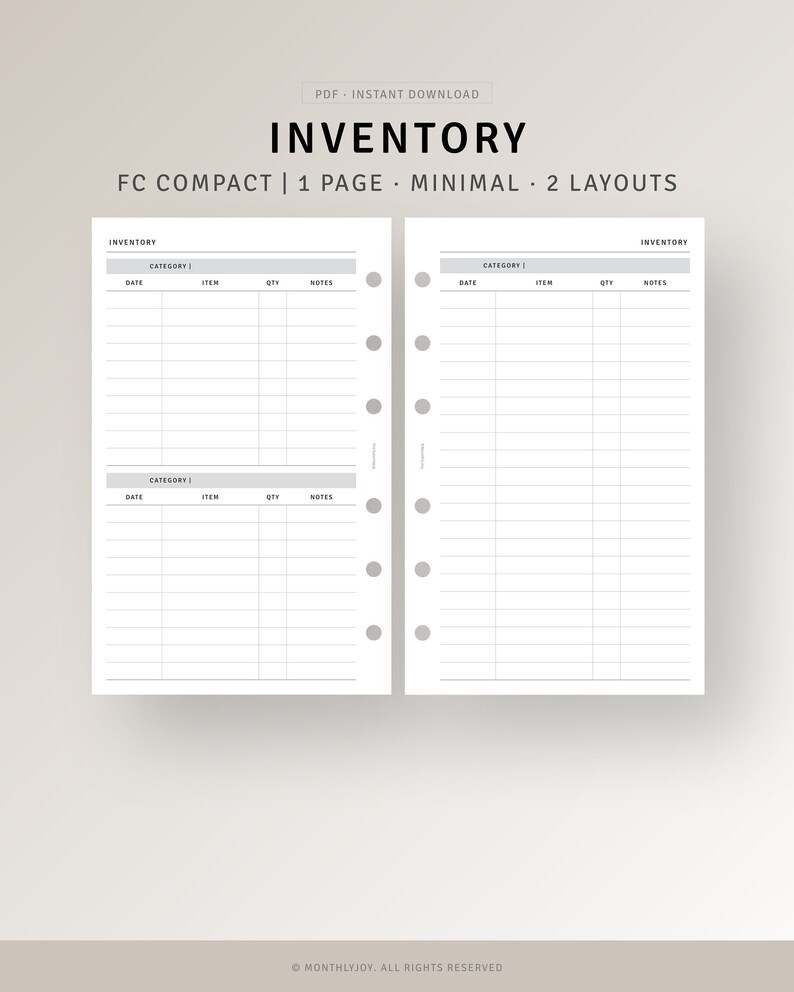 Inventory Tracker Template FC Compact Inserts Printable - Etsy