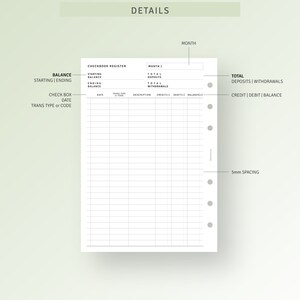 Check Register Printable Personal Wide Inserts, Spending Tracker ...