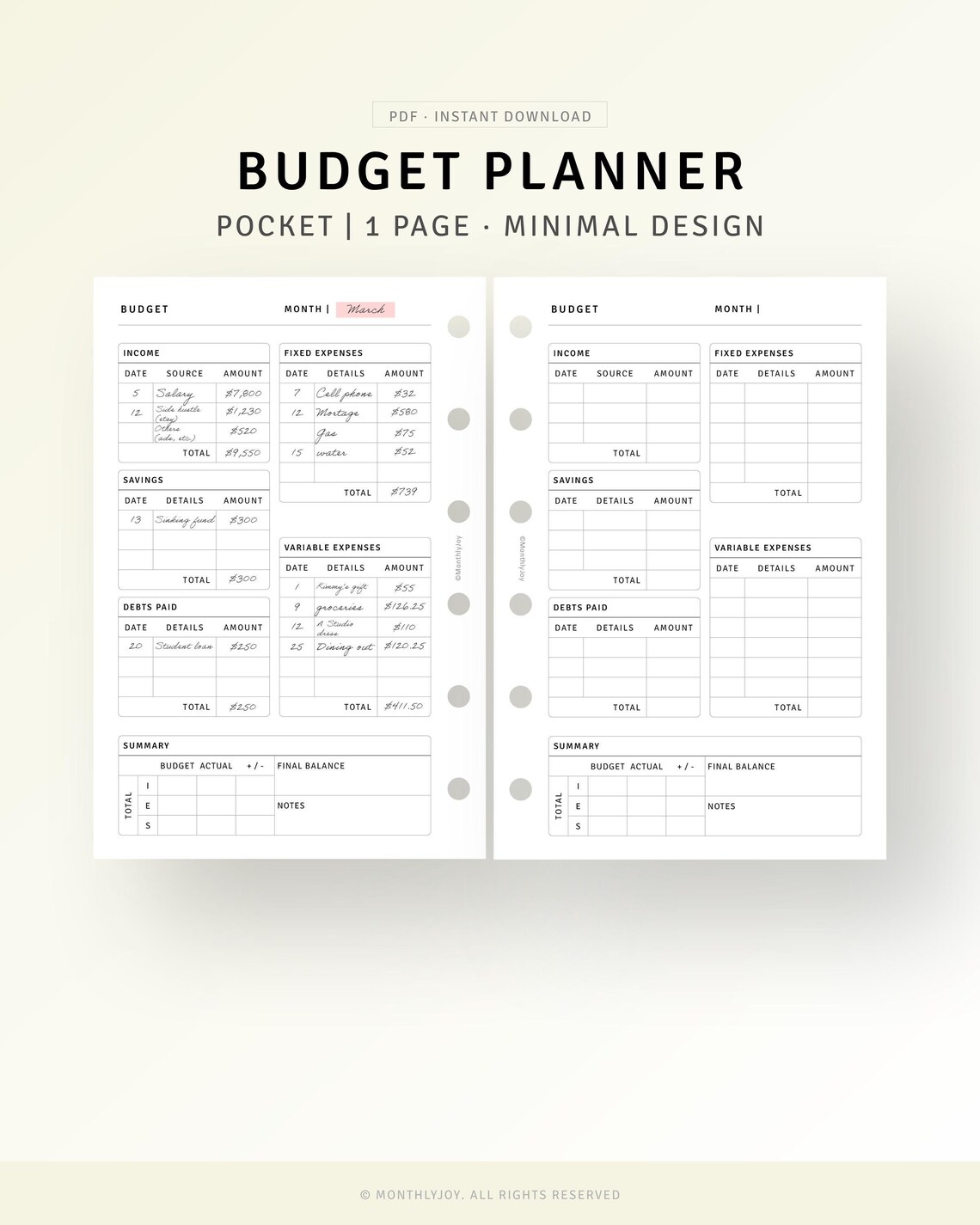 Monthly Budget Planner Printable Pocket Size, Income Expense Tracker ...