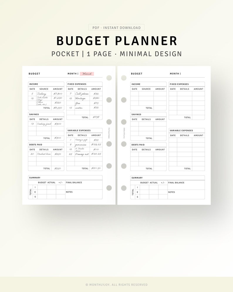 Monthly Budget Planner Printable Pocket Size, Income Expense Tracker ...