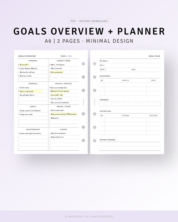 Goal Planner Printable A6 Ring Inserts Goal Setting Planner - Etsy
