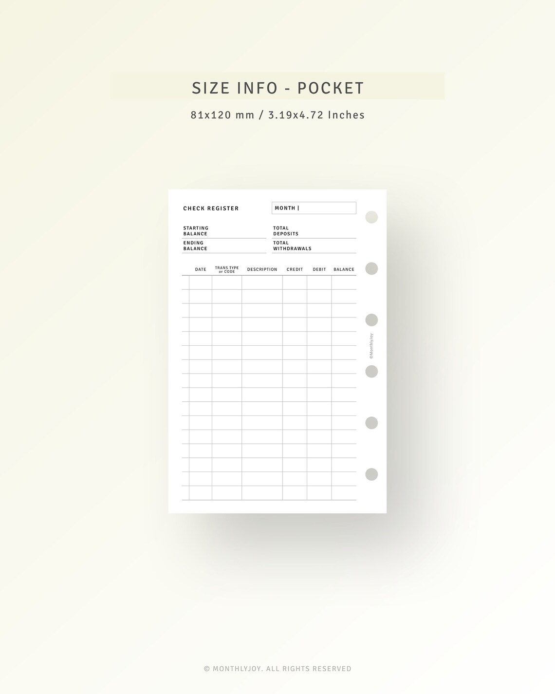 Pocket, Check Register Printable Template, Checkbook Ledger, Spending ...