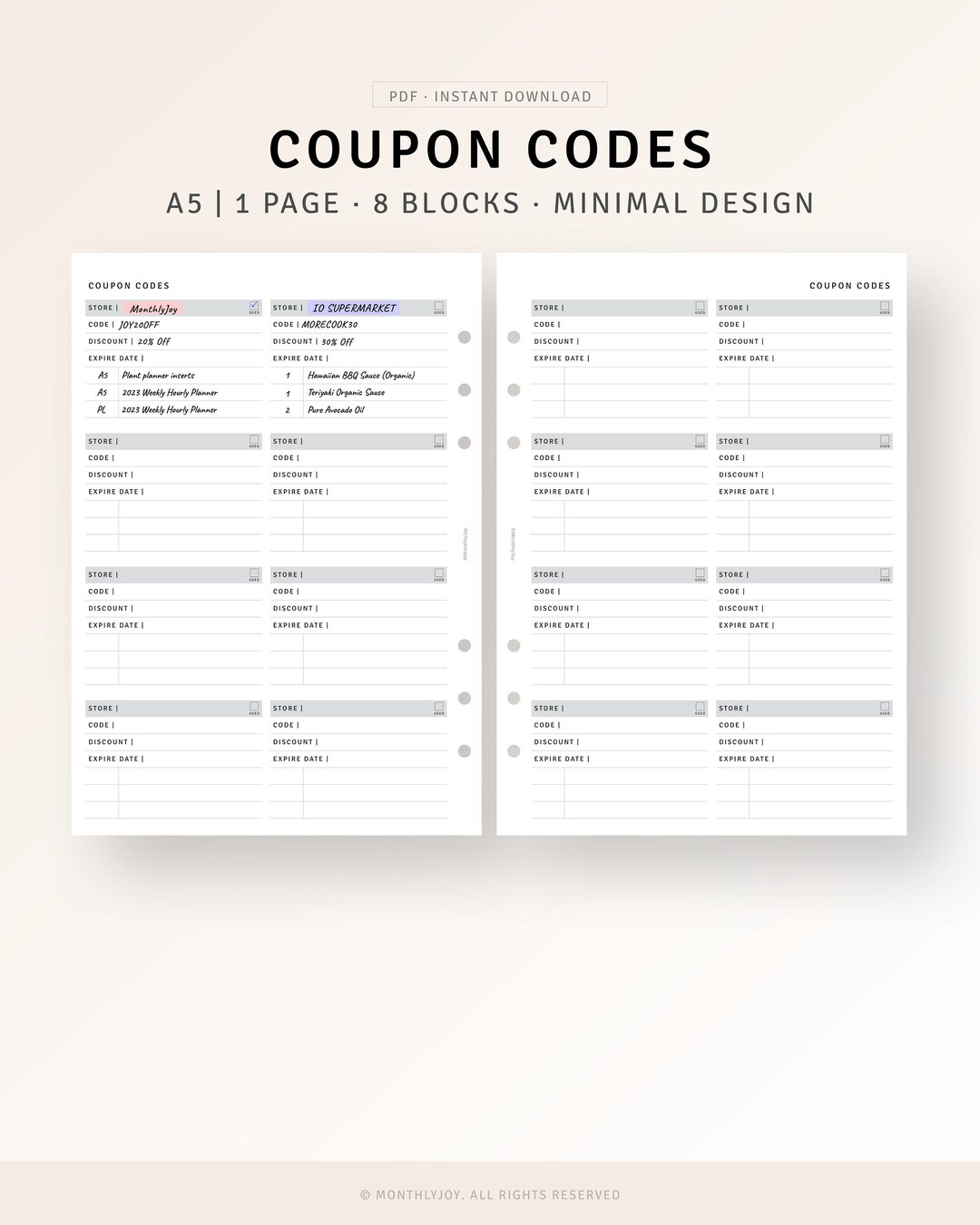 Coupon Codes Tracker A5 Planner Inserts Printable, Shopping Discount ...