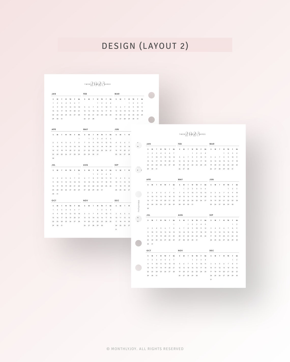 Calendar 2023 Printable Pocket Plus Inserts Year on One Page - Etsy
