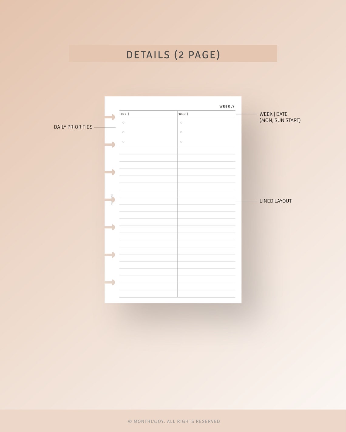 Week on 4 Pages Printable HP Mini Inserts, Undated Weekly Calendar ...