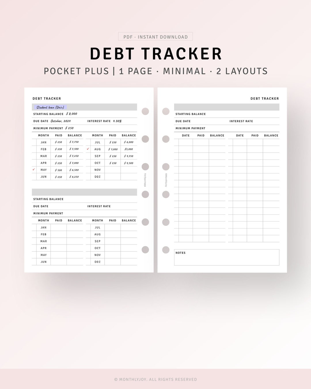 Debt Tracker Printable Pocket Plus Ring Inserts, Student Loan Payoff ...