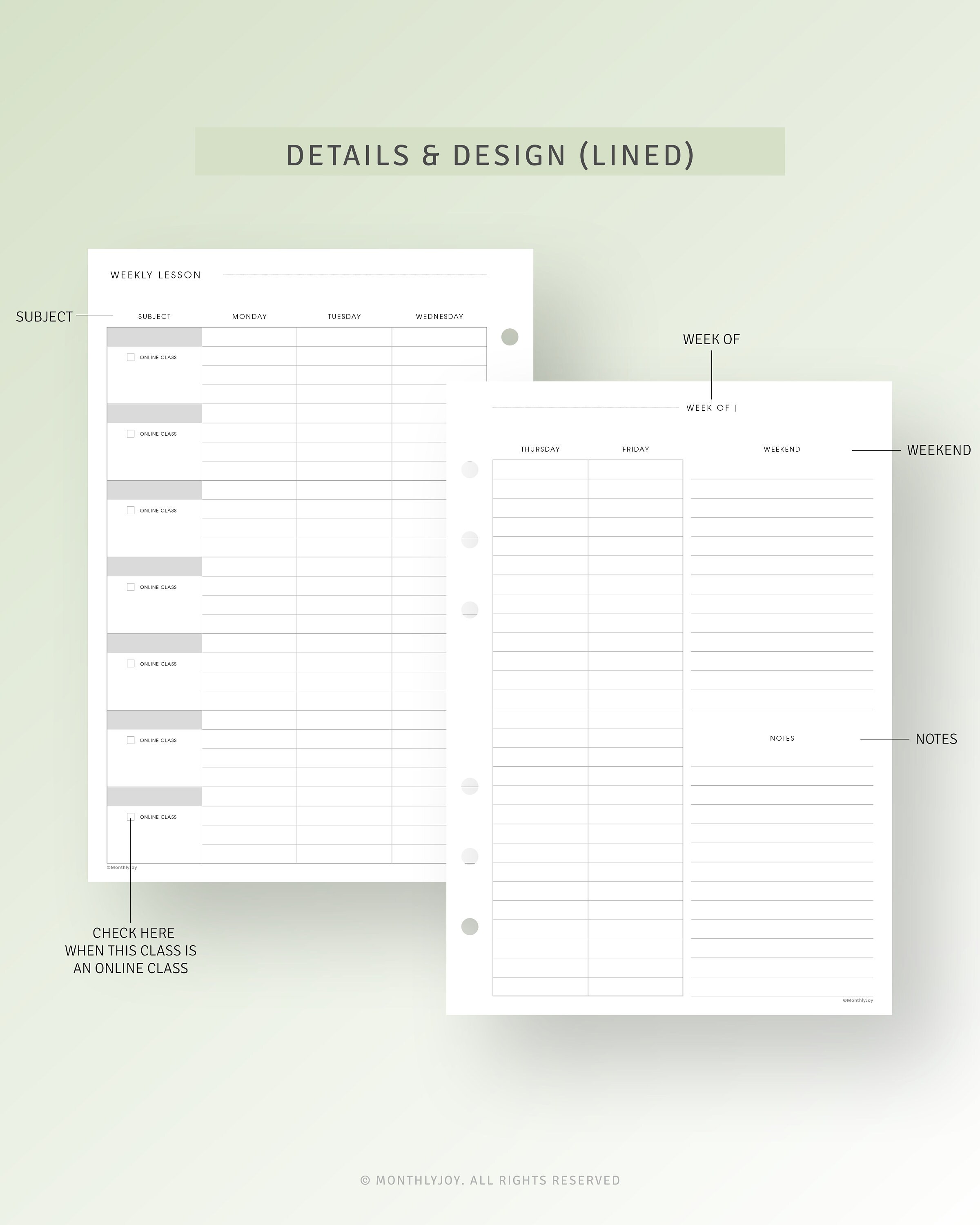 Lesson Planner Printable Personal Wide Inserts Weekly Student - Etsy