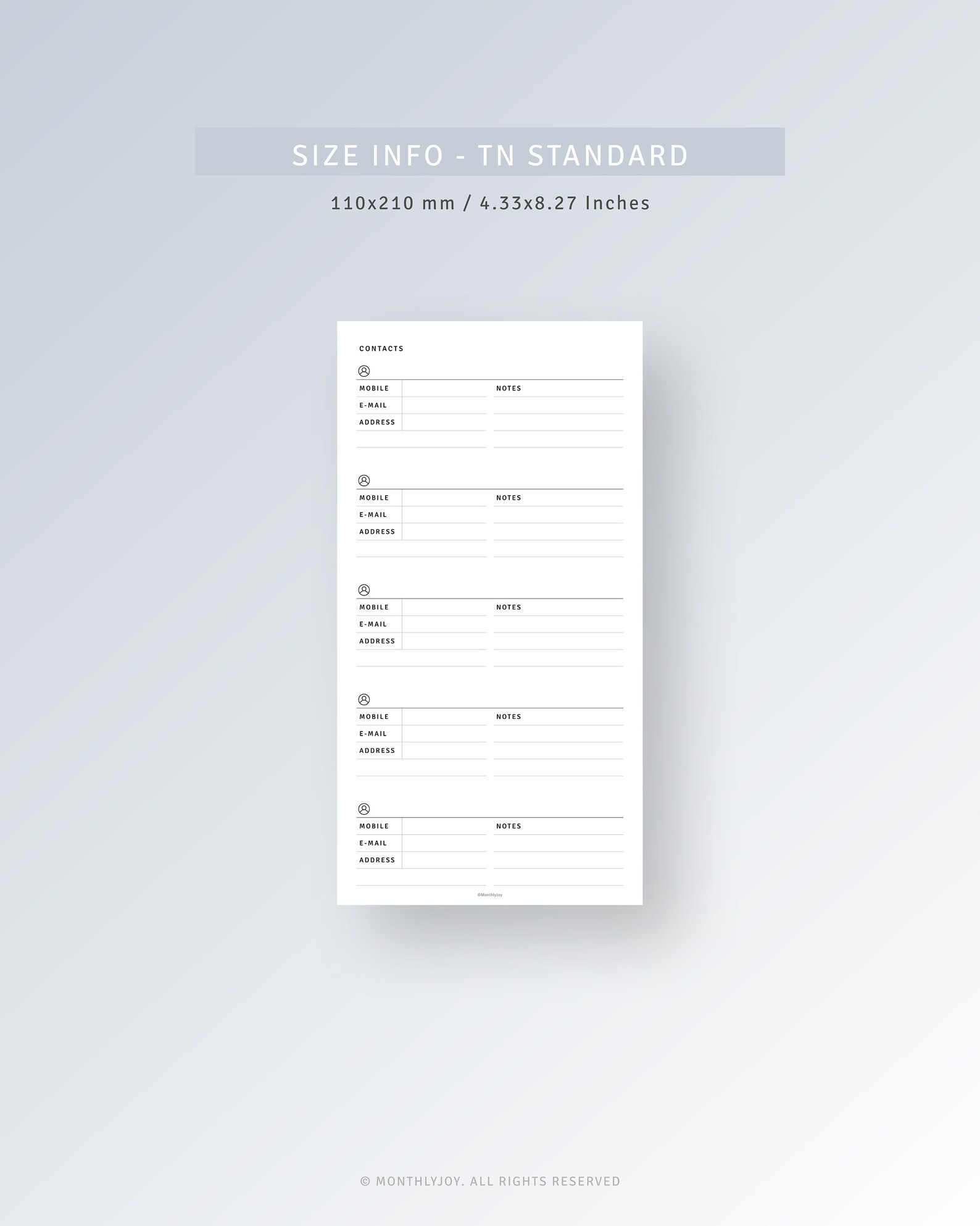 STANDARD TN Contact List Printable Template Emergency - Etsy
