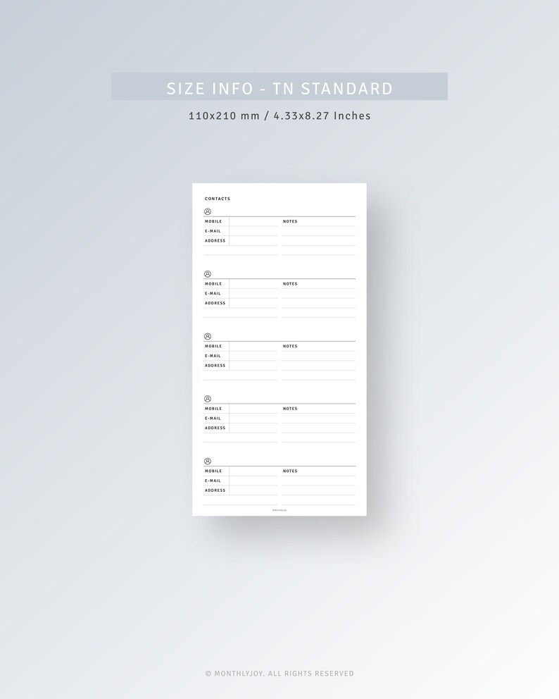 STANDARD TN Contact List Printable Template Emergency - Etsy