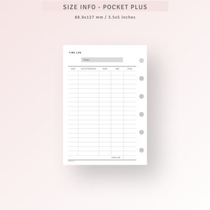 Work Time Log Pocket Plus Inserts Printable Employee Time Card ...