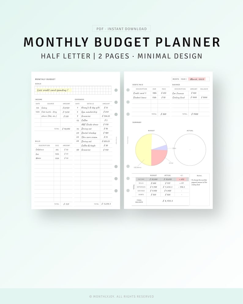 Budget Planning Printable Income Expense Tracker, Monthly Bill ...