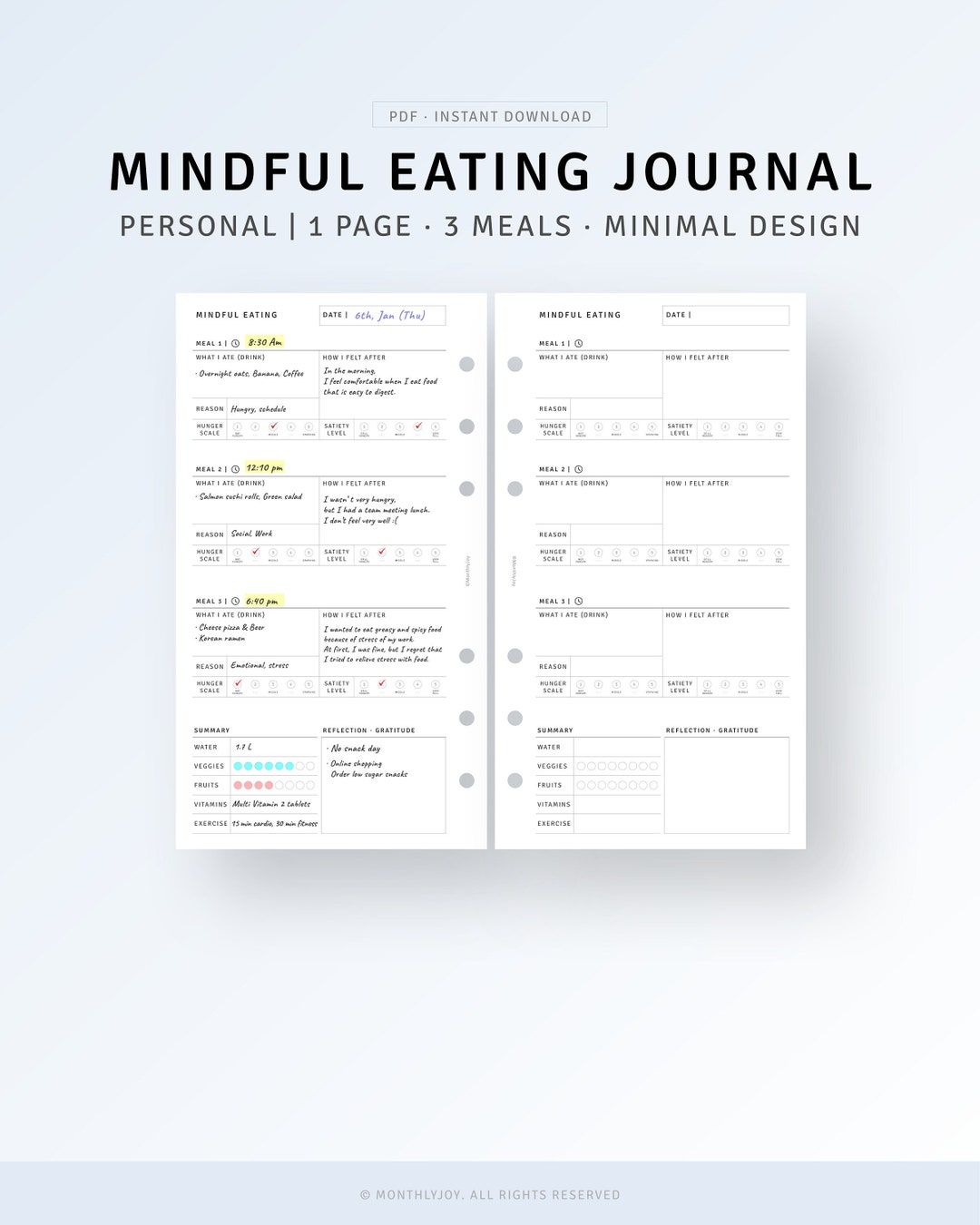Personal, Mindfulness Eating Food Log Tracker, Intuitive Eating Habit ...