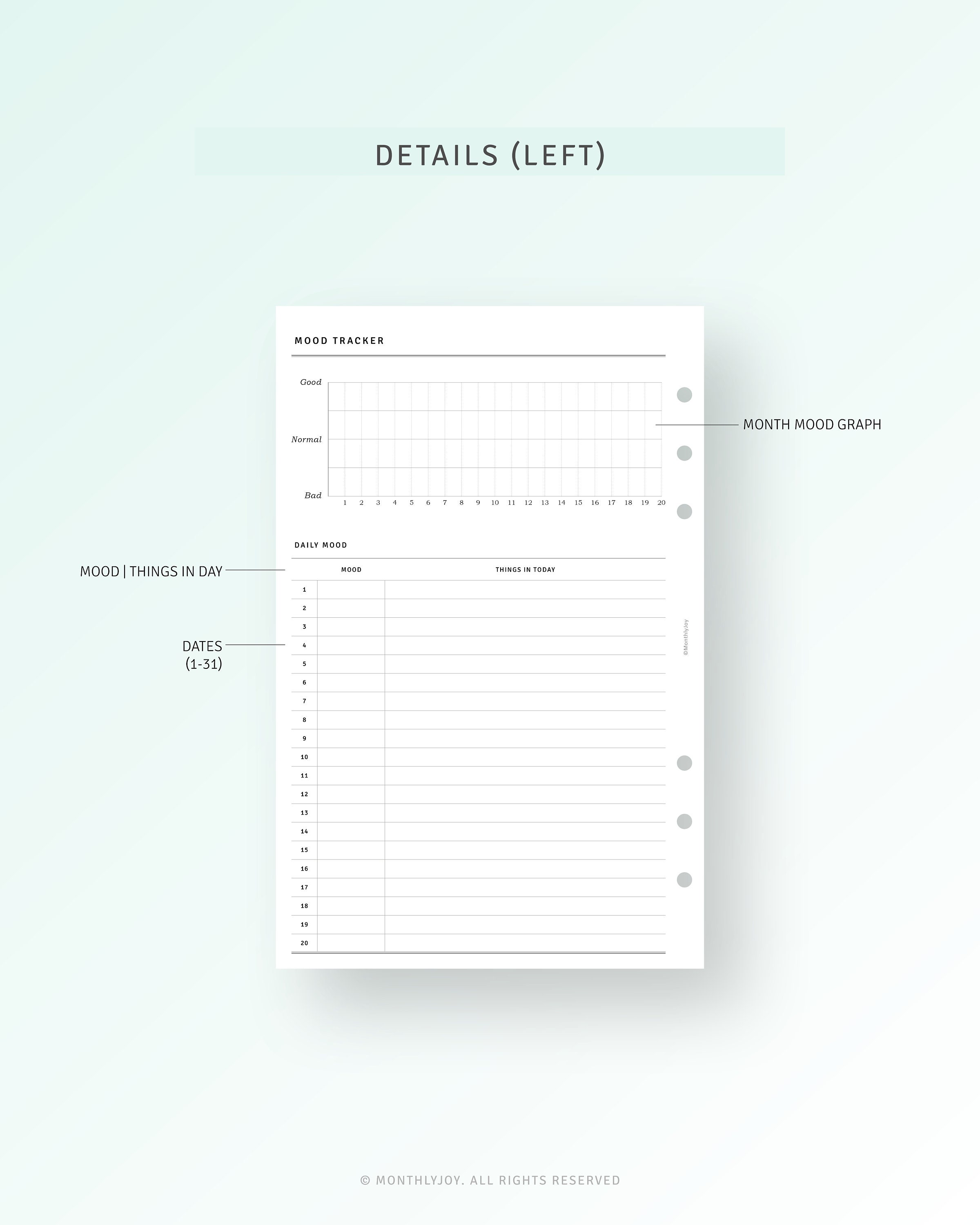 Mood Tracker Printable Half Letter Inserts, Monthly Mood Journal ...