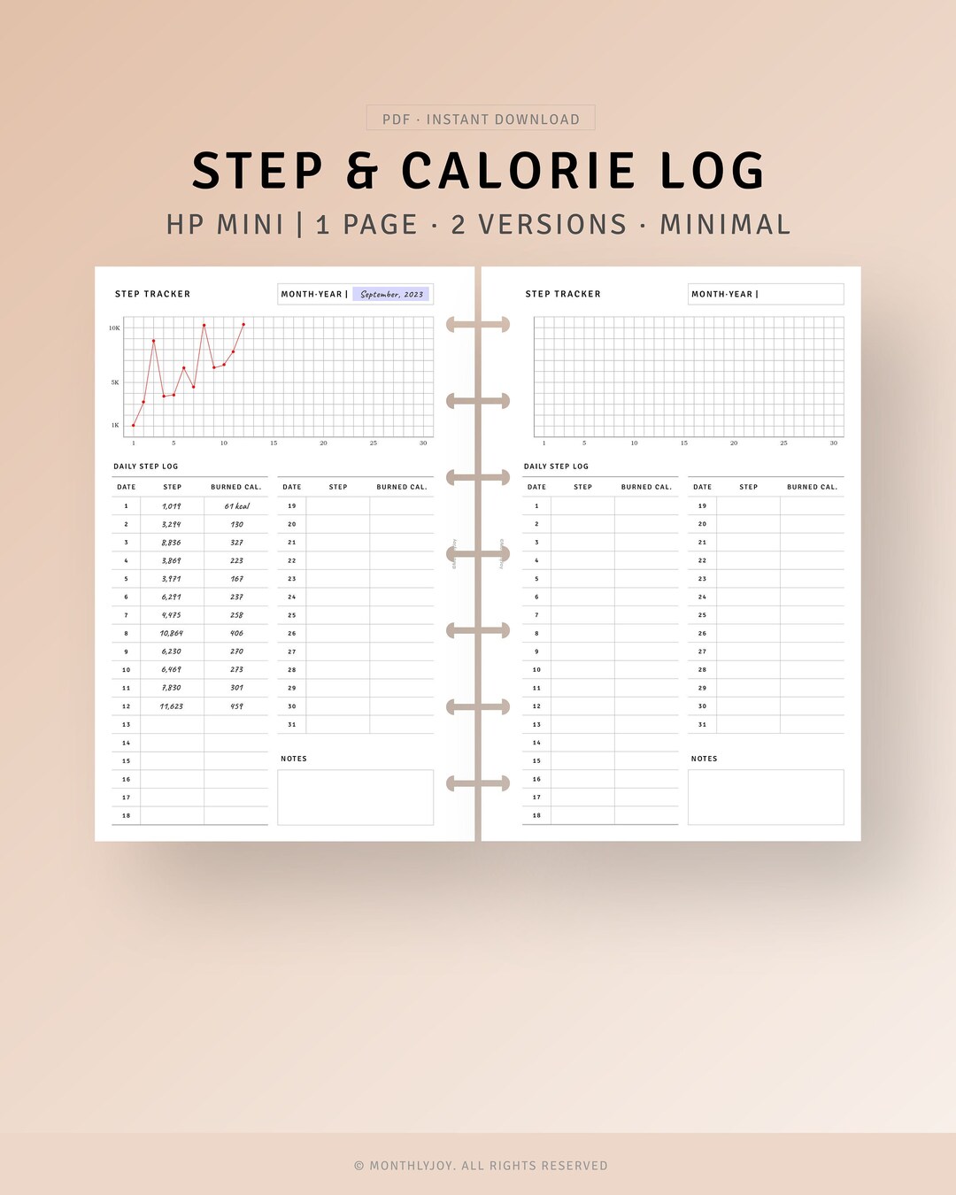Walking Log Journal Printable HP Mini Inserts, Step Log Tracker, Cardio ...
