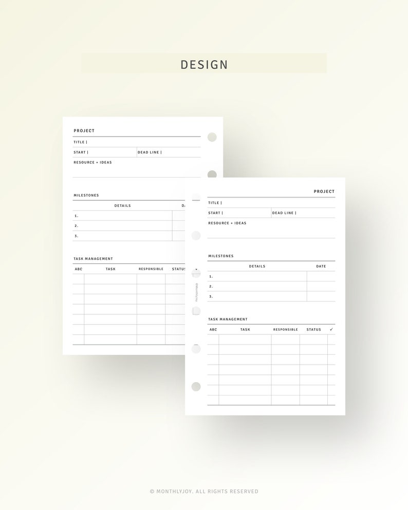 Project Tracker Printable Pocket Ring Inserts Project - Etsy