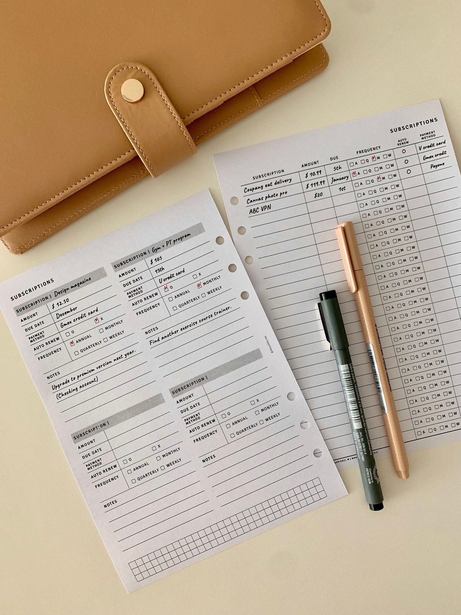 Subscription Tracker Printable Half Size Inserts, Membership Checklist ...
