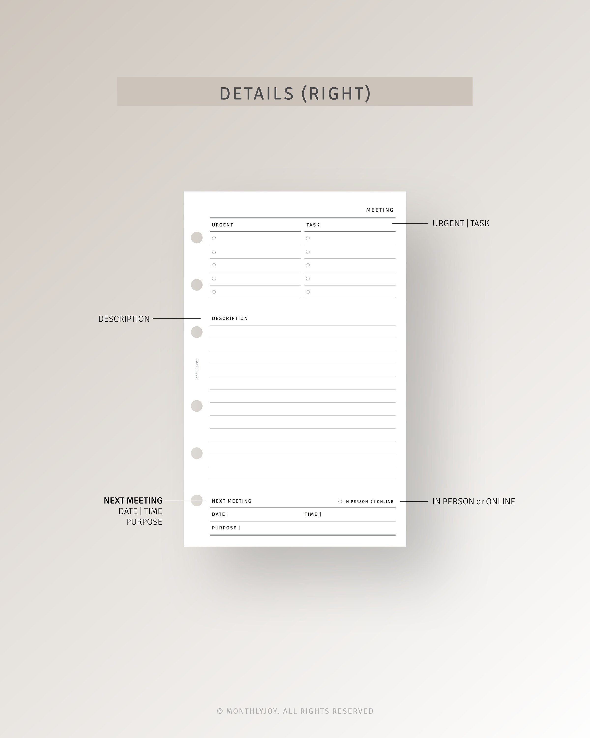 Meeting Notes Template Printable Work Planner for Business, Meeting ...