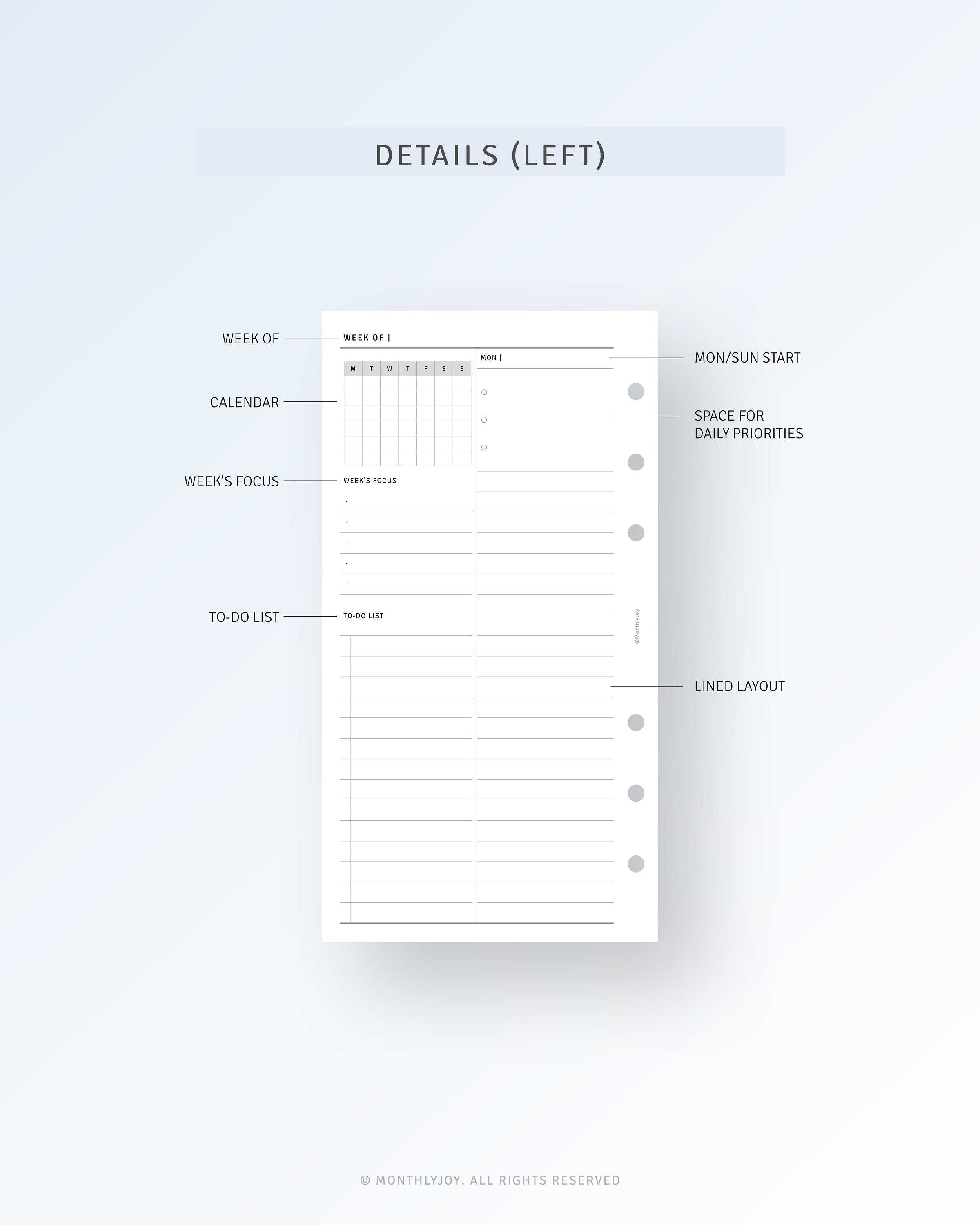 Personal, Week on 4 Pages Printable Undated Weekly Planner With ...