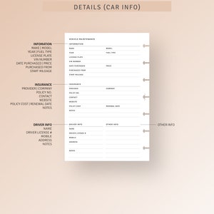 Car Maintenance Log Printable HP Mini Inserts, Auto Mileage Journal ...