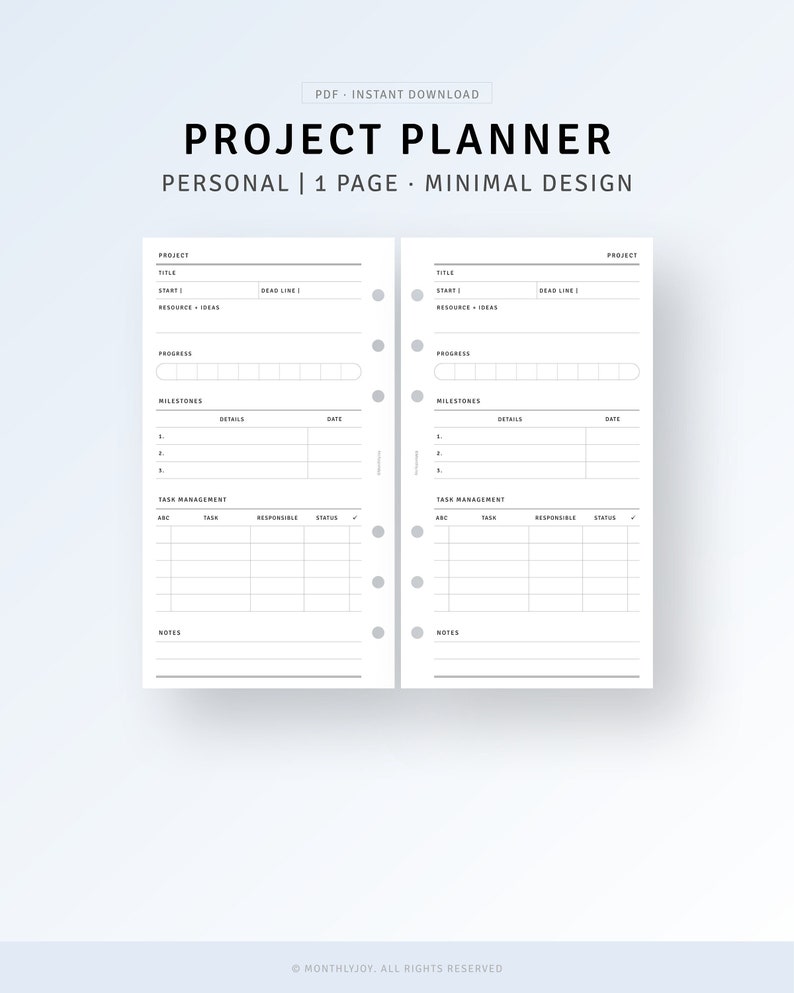 Personal Project Planner Printable Project Tracker Task - Etsy