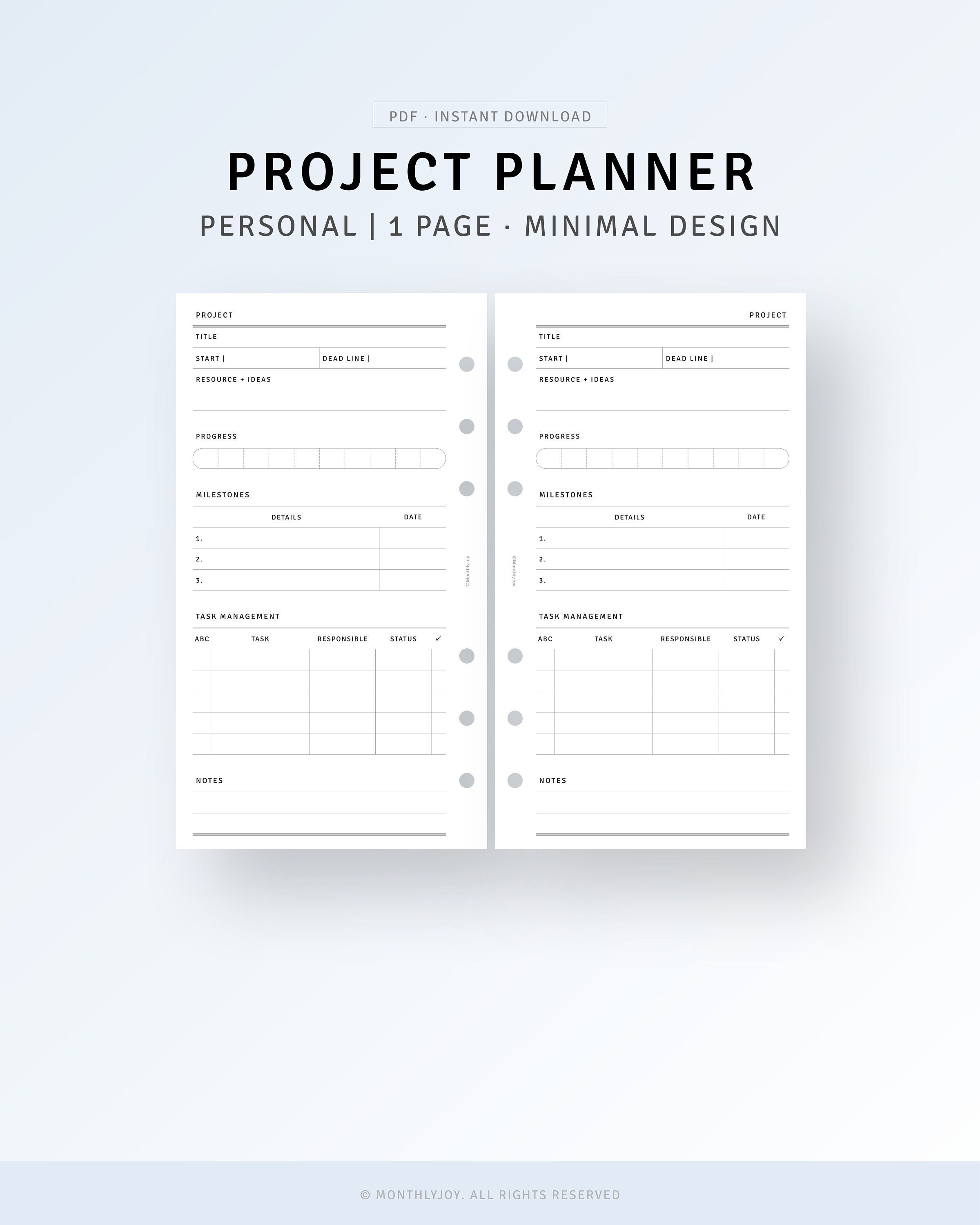 Personal Project Planner Printable Project Tracker Task - Etsy