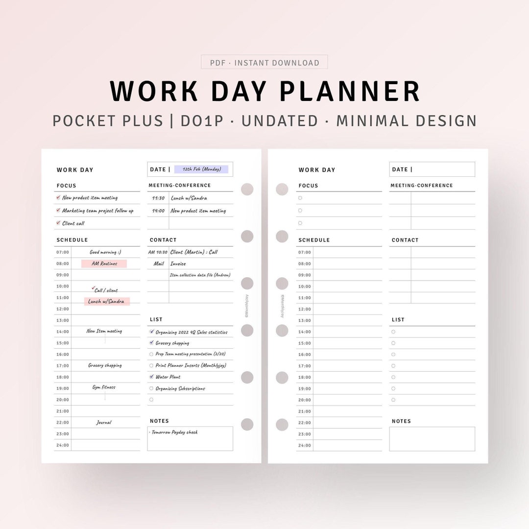 Business Schedule Organizer Printable Pocket Plus Inserts, Daily Work ...