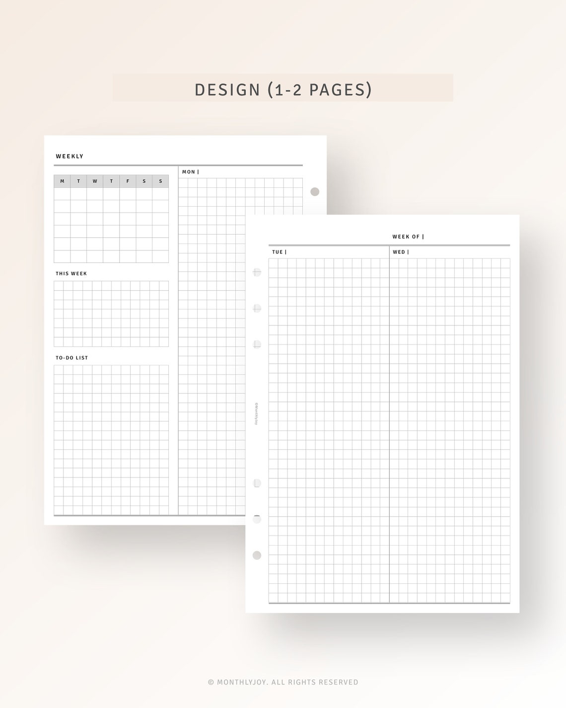 A5 Inserts | Week on 4 Pages Printable Weekly Planner With Calendar ...