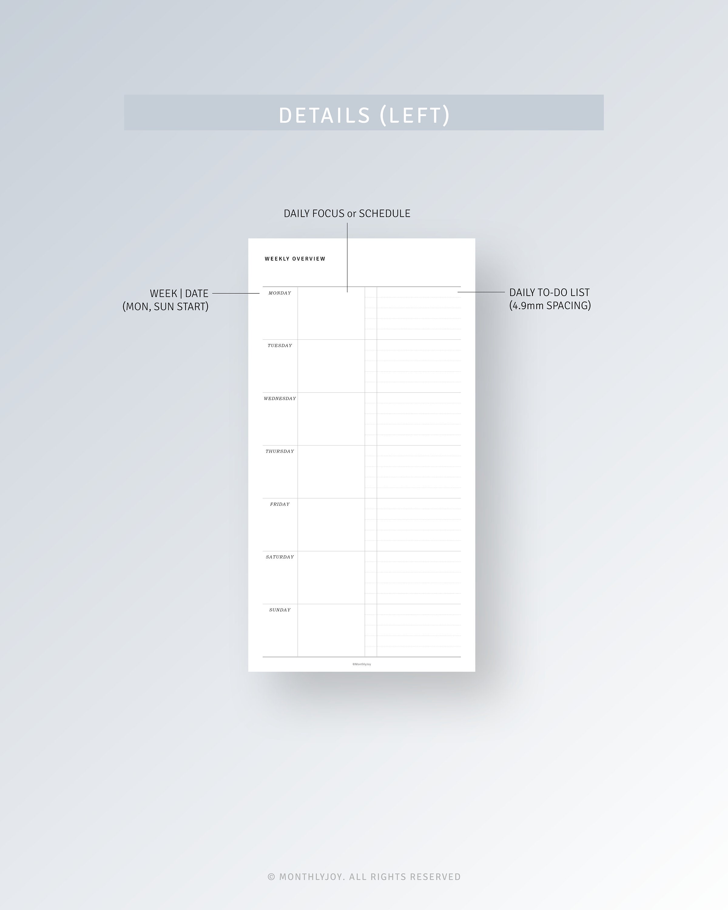 Weekly Overview Template TN Standard Inserts Printable Undated Weekly ...