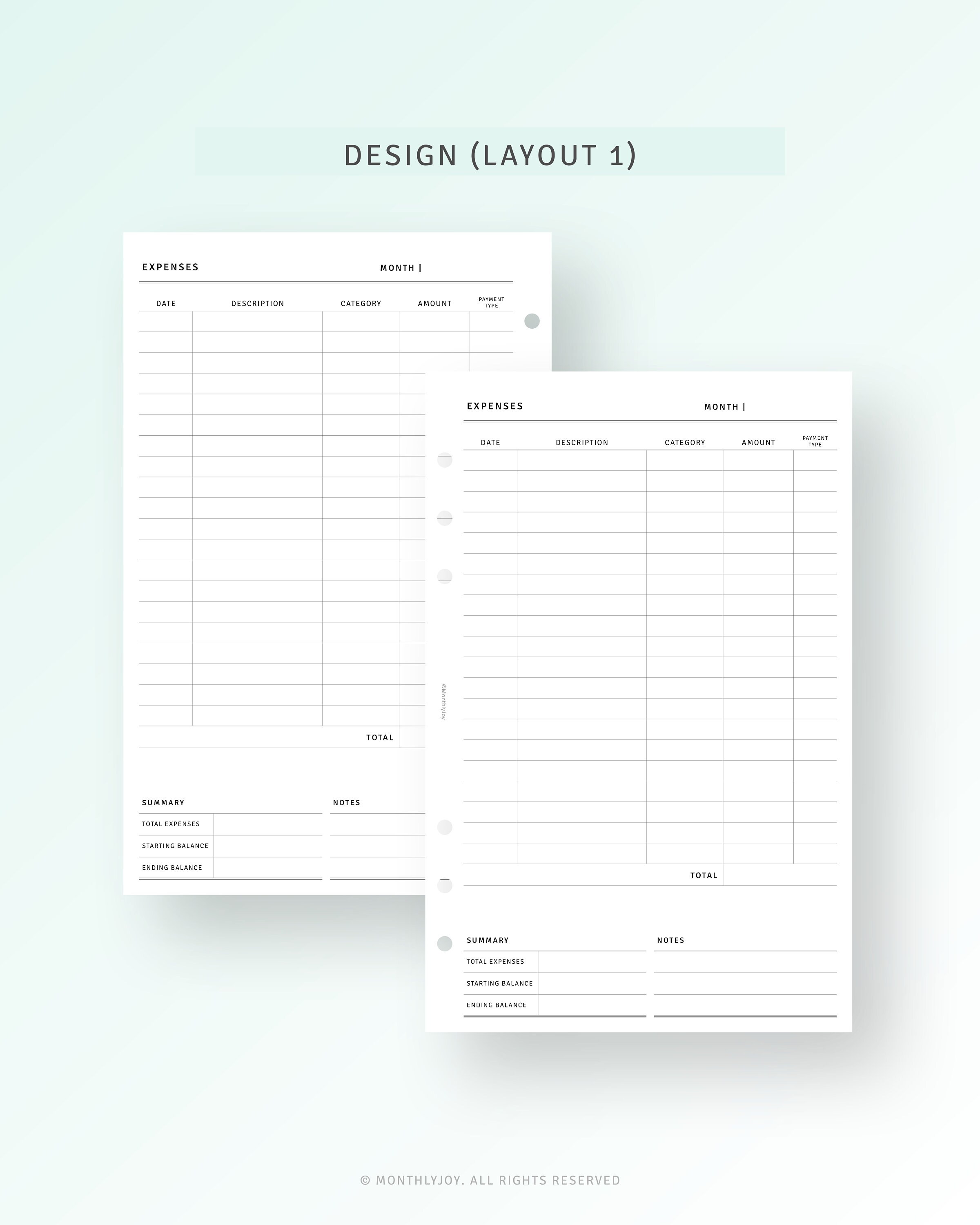 Expense Tracker Half-letter Inserts Printable Daily Finance Expense ...