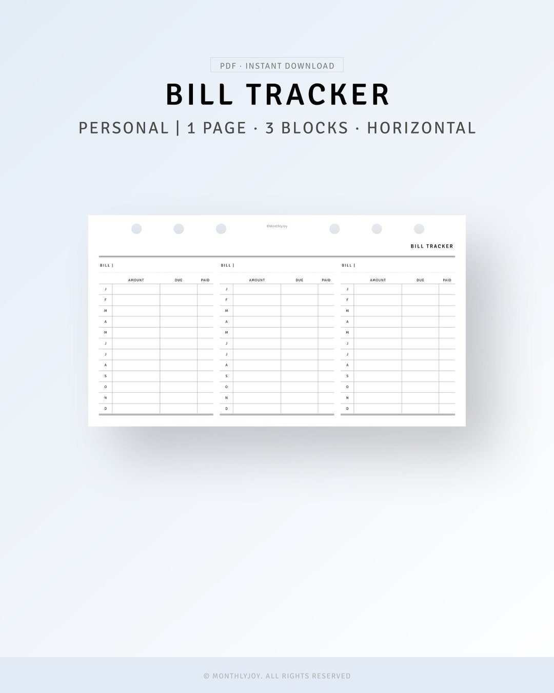 Personal Bill Tracker Organizer Template Printable Payment - Etsy