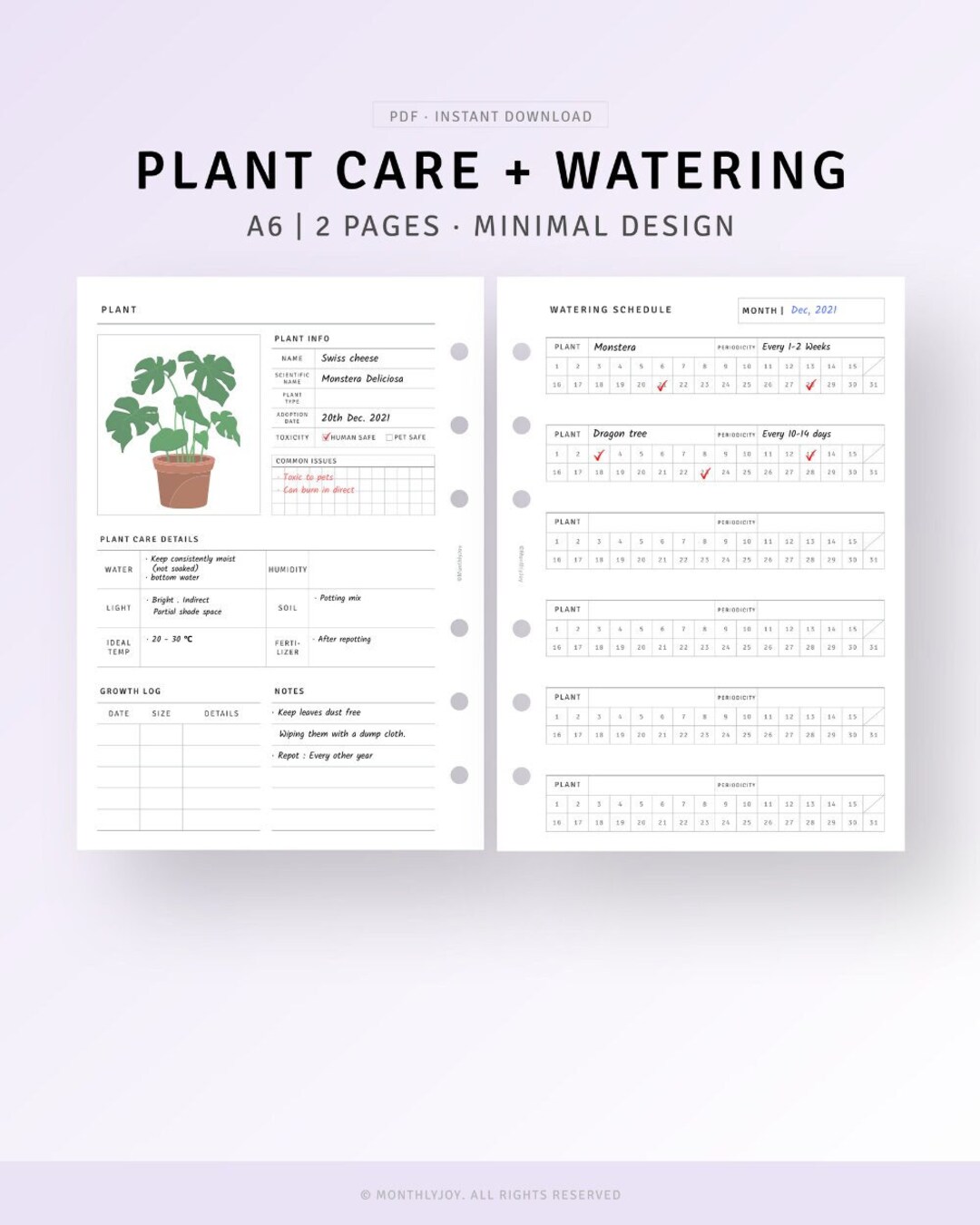 Houseplant Care Journal Printable A6 Inserts, Plant Planner Diary ...