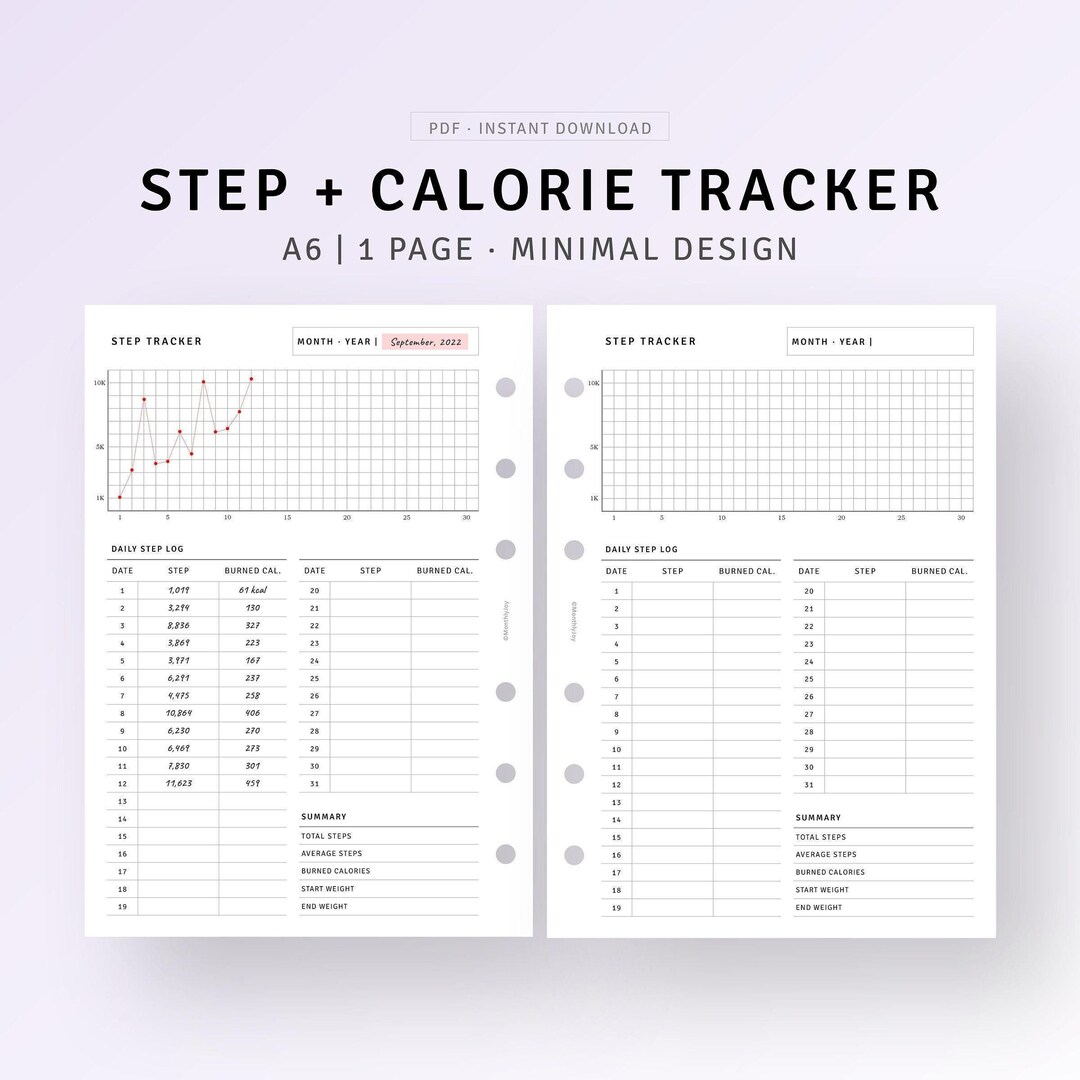 Step Tracker Printable A6 Ring Planner Inserts, Daily Step Count Chart ...