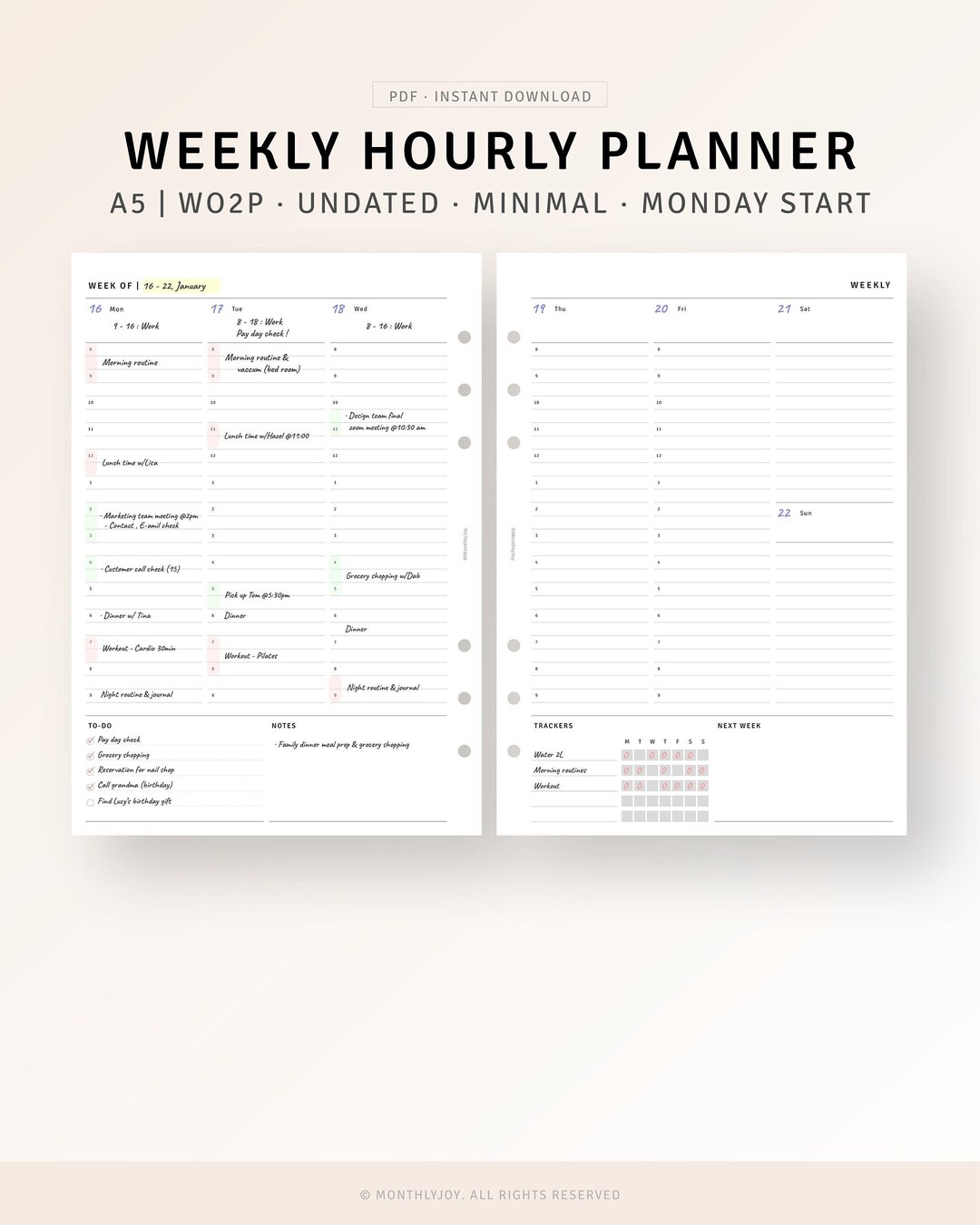 A5 Size | Undated Weekly Planner Pages Printable Weekly Schedule ...