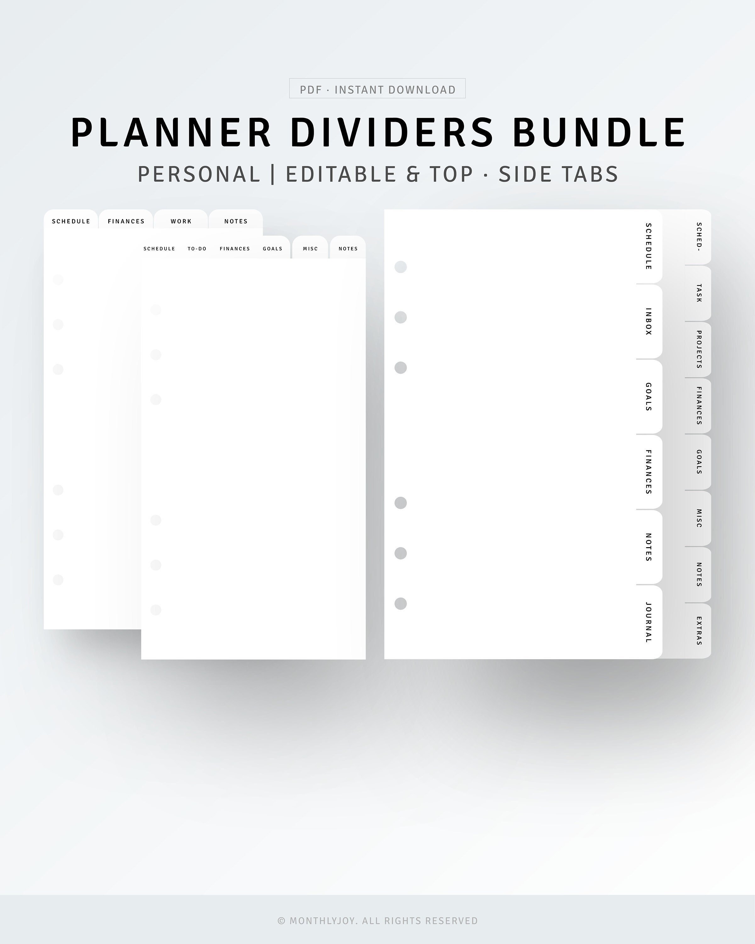 Personal Editable Planner Divider Bundle PDF PNG Fillable - Etsy