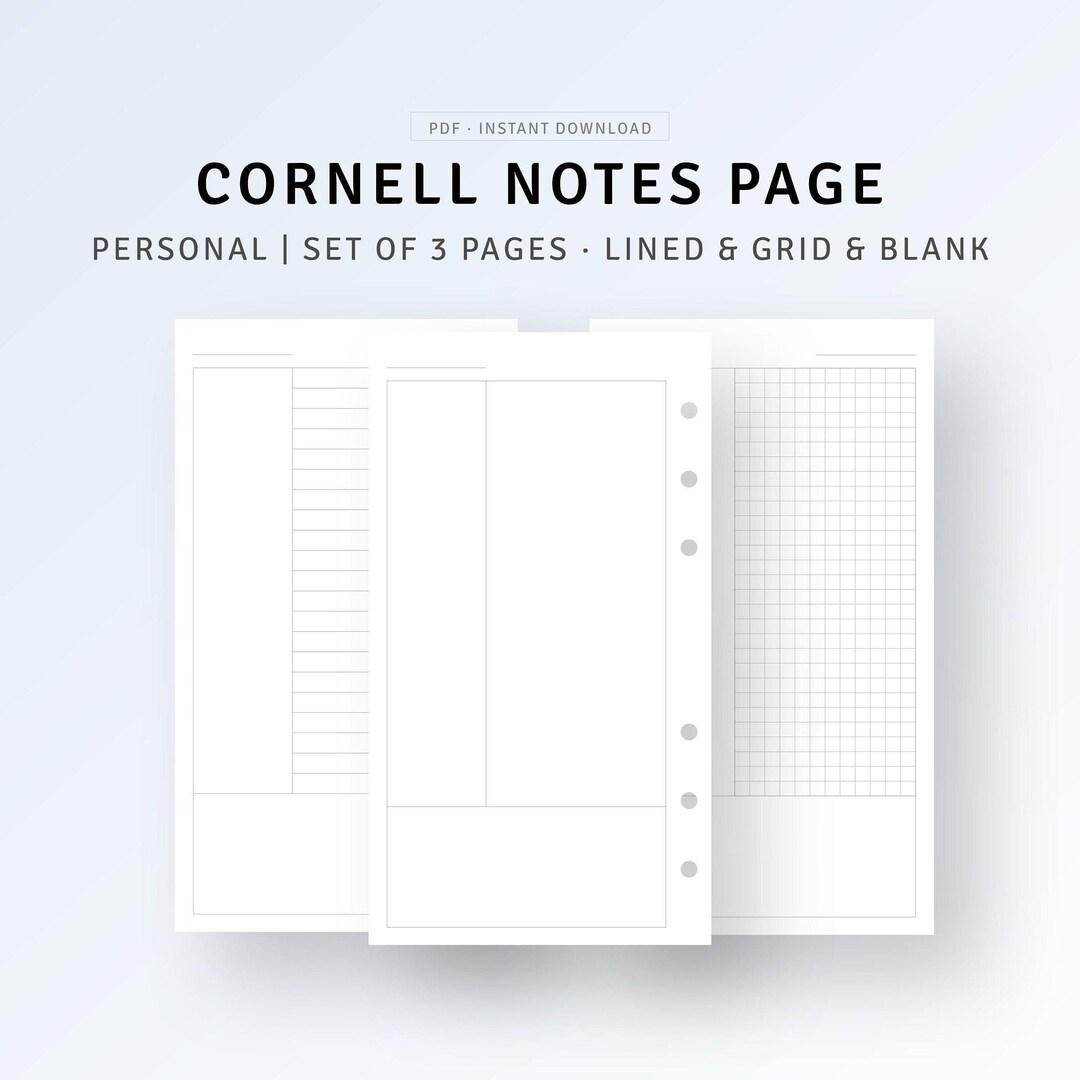 Personal, Cornell Notes Page Printable Cornell Notes Taking Template ...