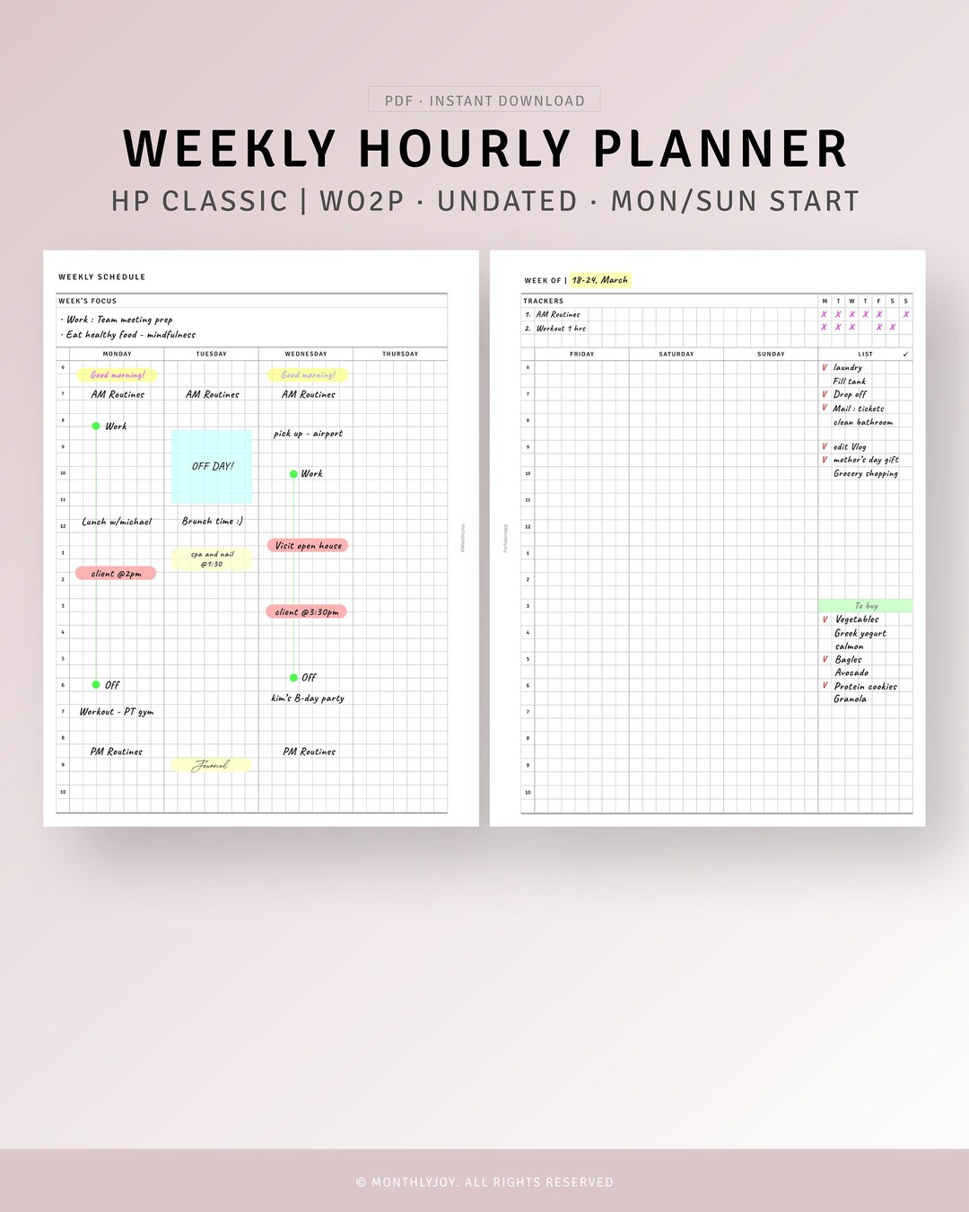 HP Classic Printable Weekly Schedule Organizer, Undated Weekly Hourly ...