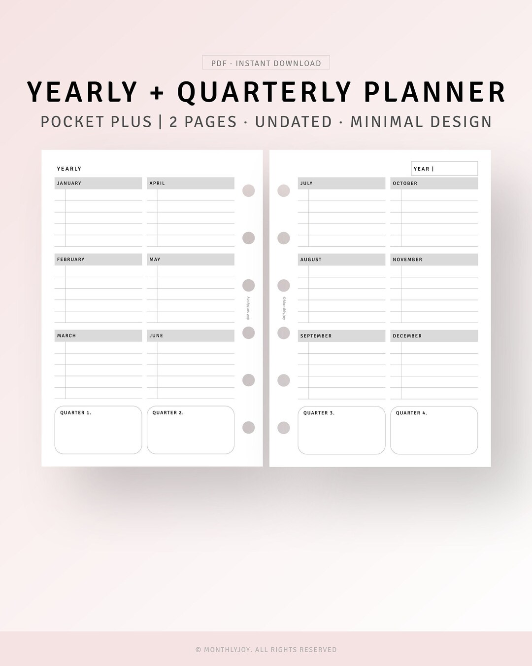 Yearly Quarterly Planner Printable Pocket Plus Inserts, Yearly Overview ...
