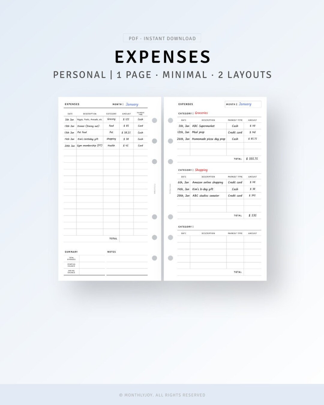 Personal, Expense Tracker Printable Spending Tracker, Monthly Personal ...