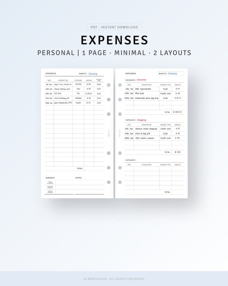 Personal Expense Tracker Printable Spending Tracker Monthly - Etsy