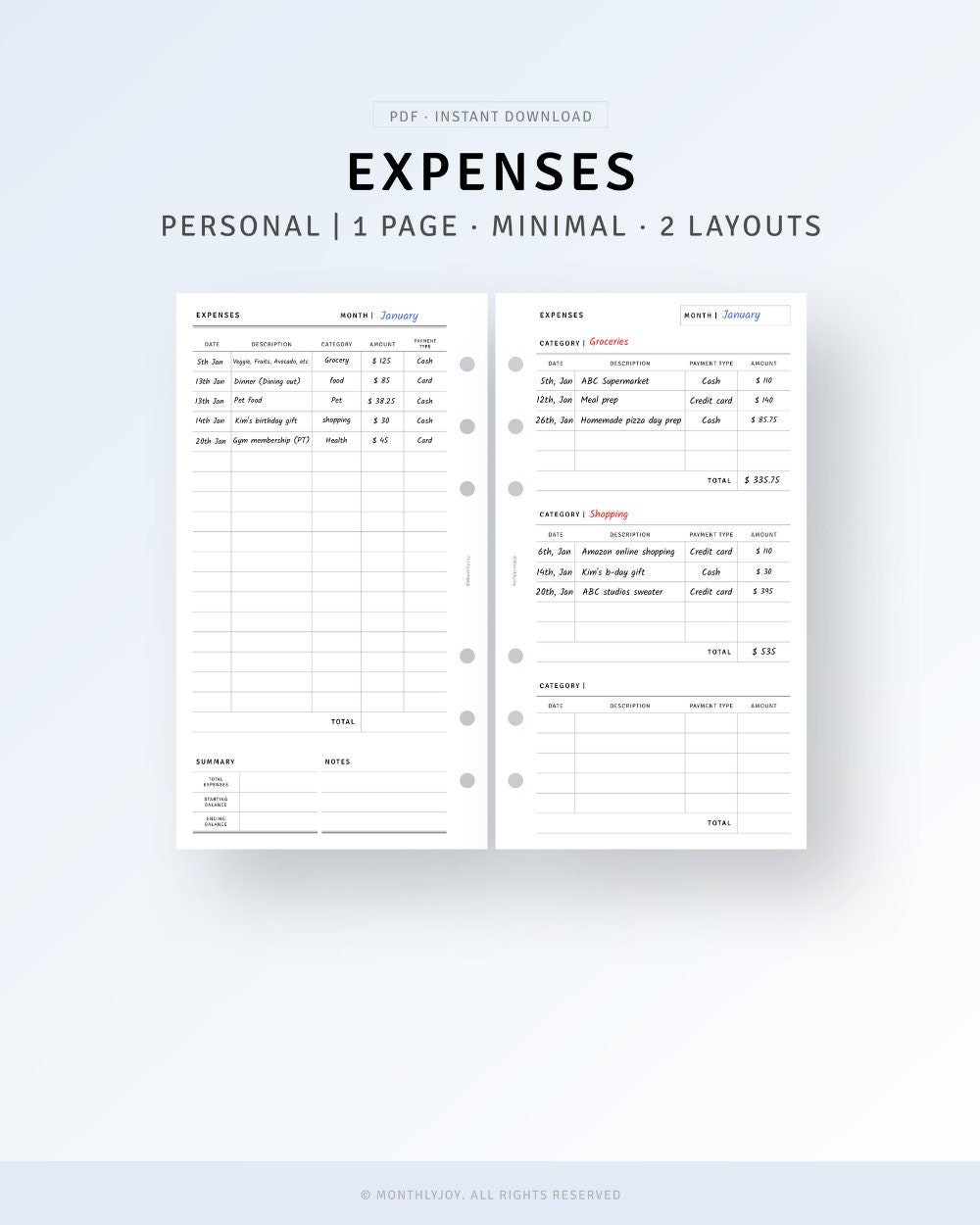 Personal Expense Tracker Printable Spending Tracker Monthly - Etsy