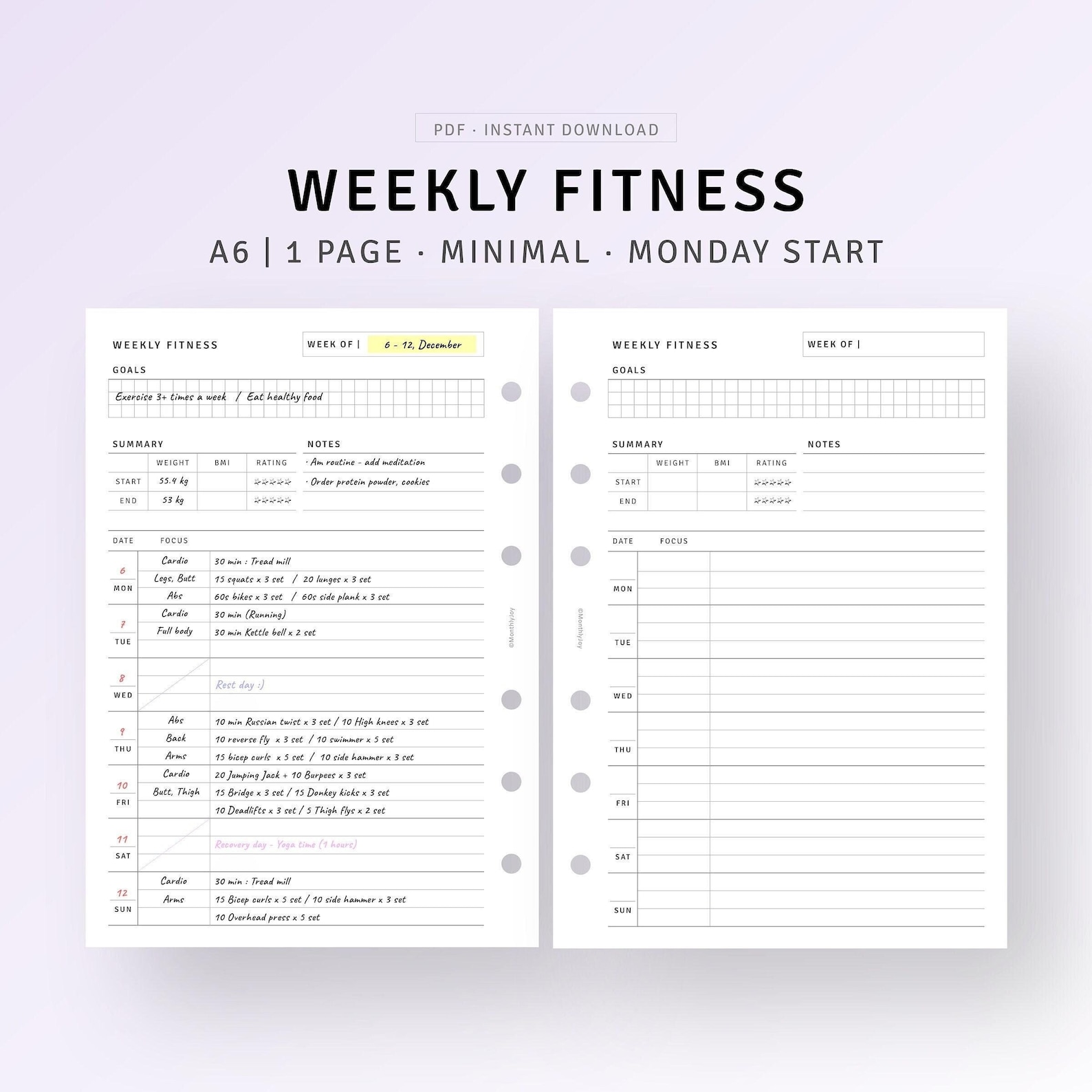 Workout Tracker Printable A6 Inserts, Fitness Calendar Template PDF ...