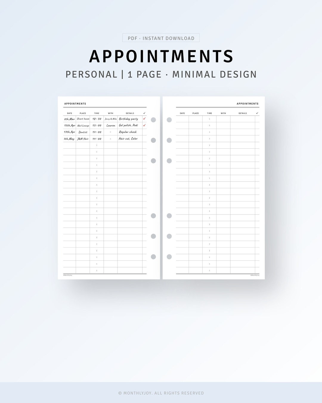 PERSÖNLICHE Termine Planung druckbare Beilagen, Arzt Meeting Termin Log ...