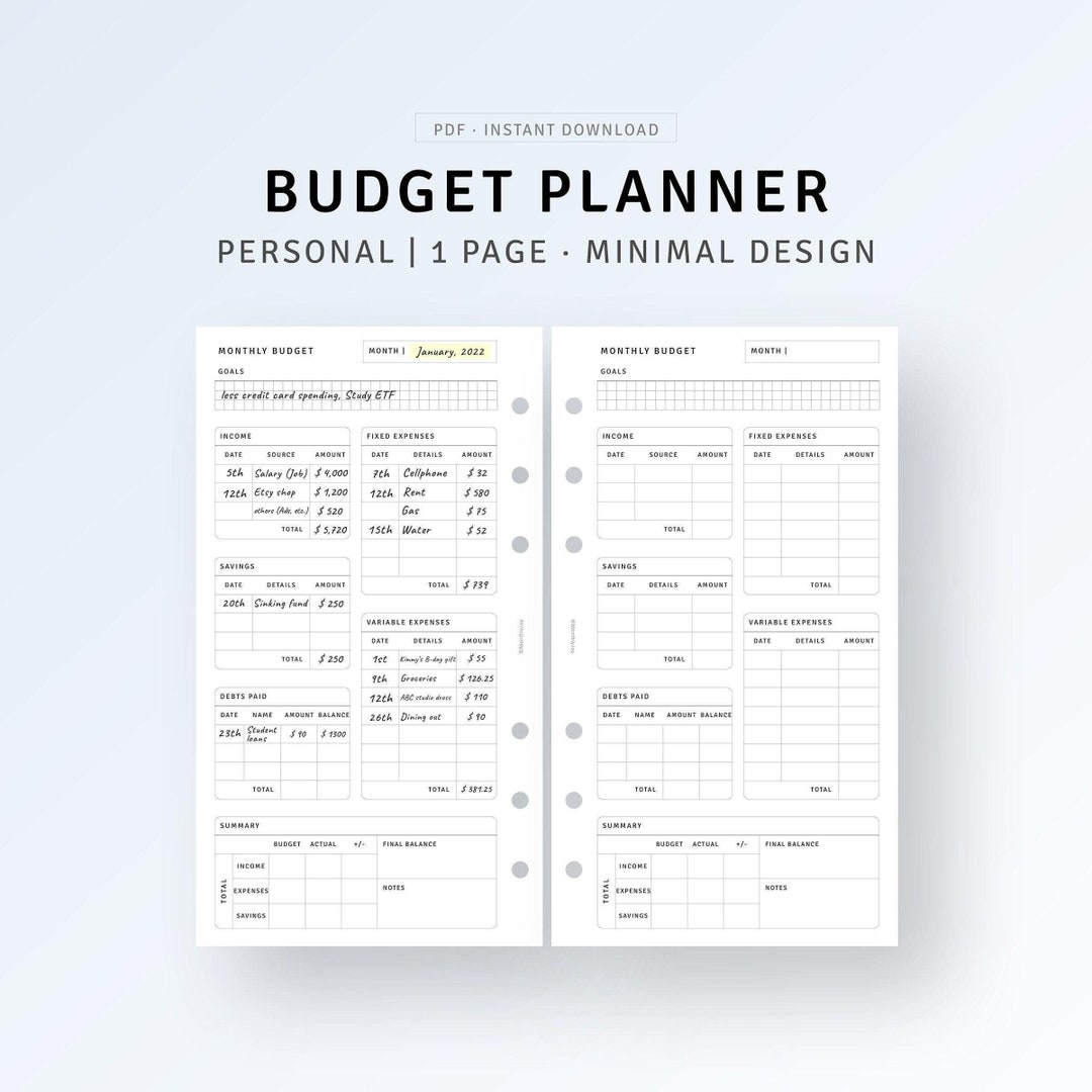 Personal, Monthly Budget Planner Printable Income and Expense Tracker ...