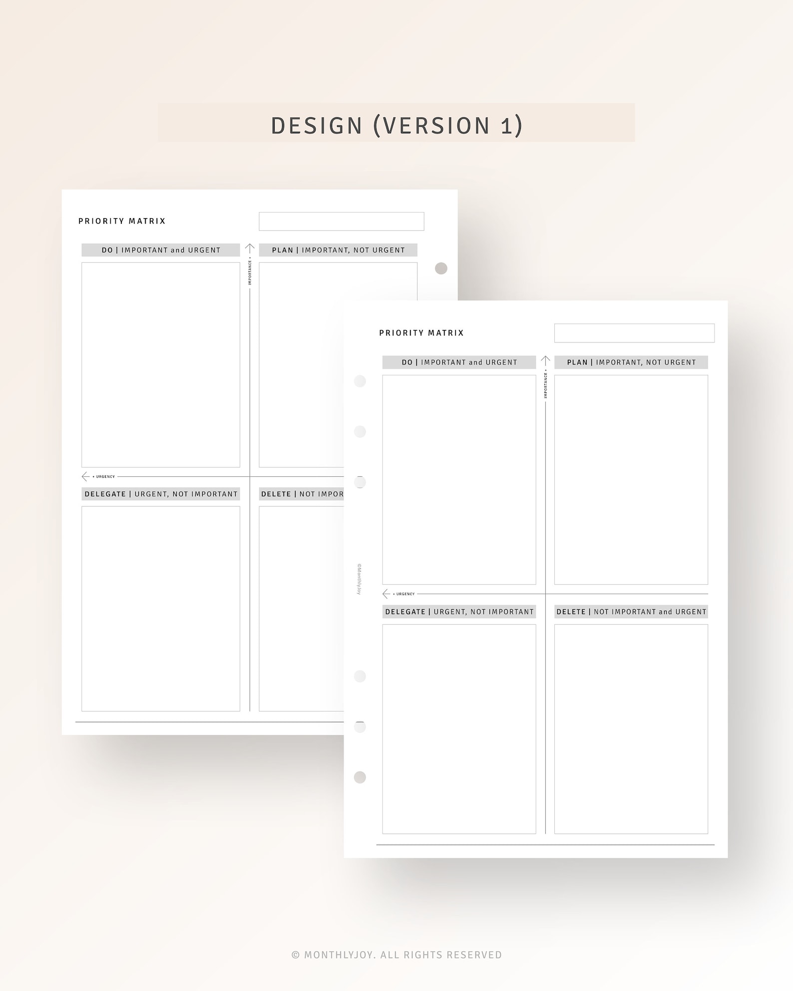 Priority Matrix Template A5 Printable Inserts, Productivity Planner ...