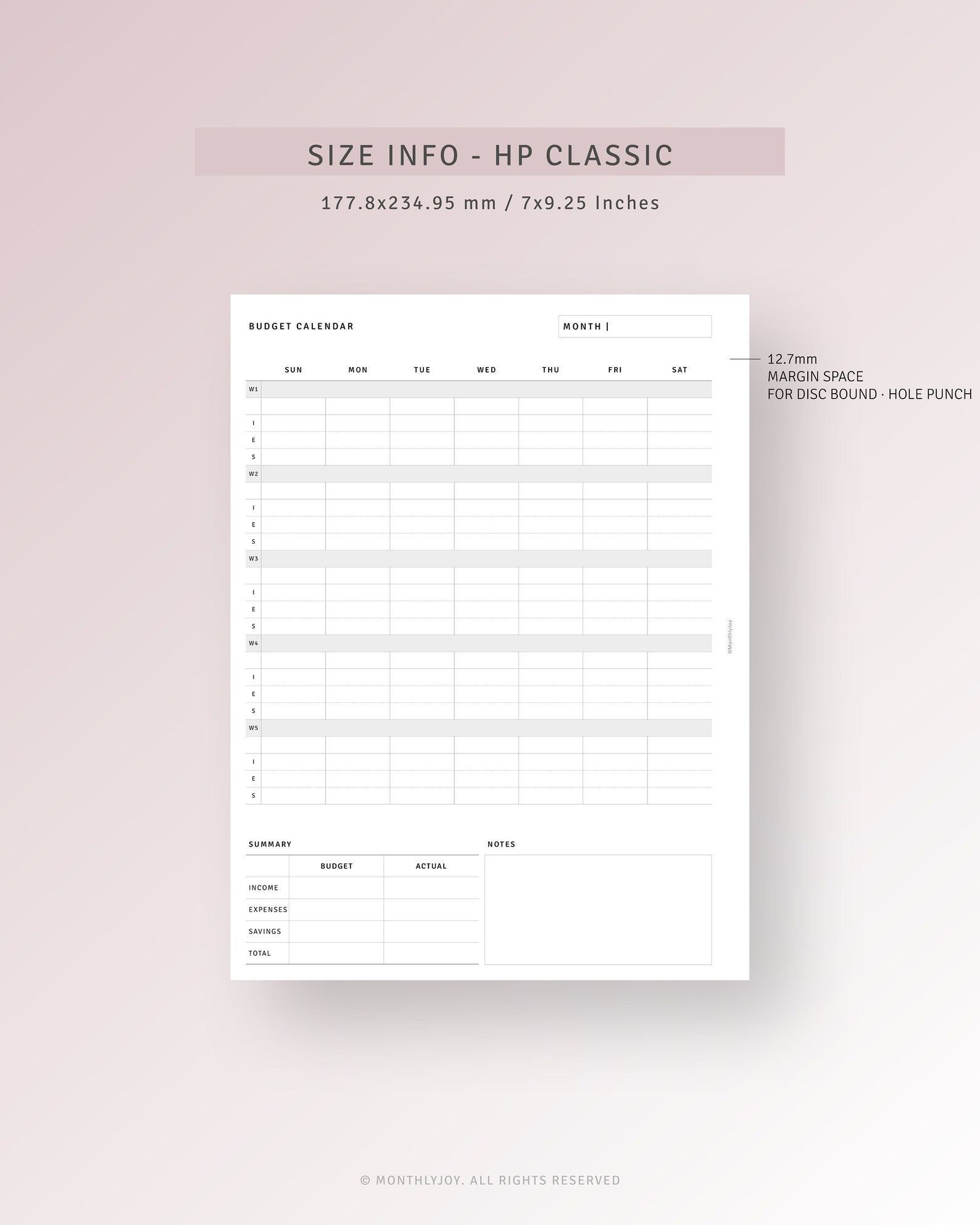 Budget Planning Calendar Printable HP Classic Size, Income Expense ...