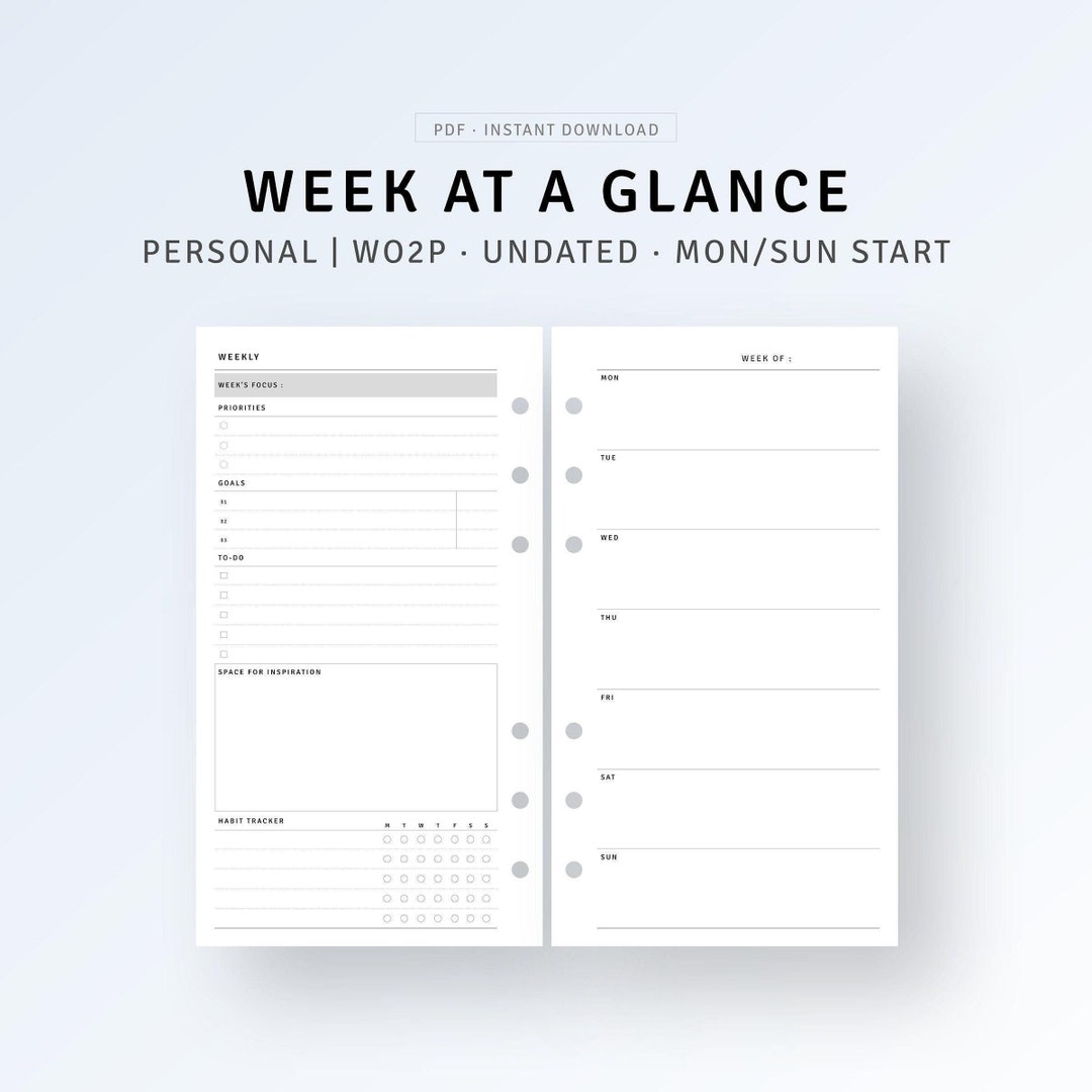 Personal Ring, Weekly Planner Template Printable Minimalist Weekly ...
