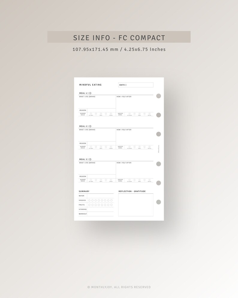 Mindful Eating Food Journal Printable FC Compact Inserts - Etsy