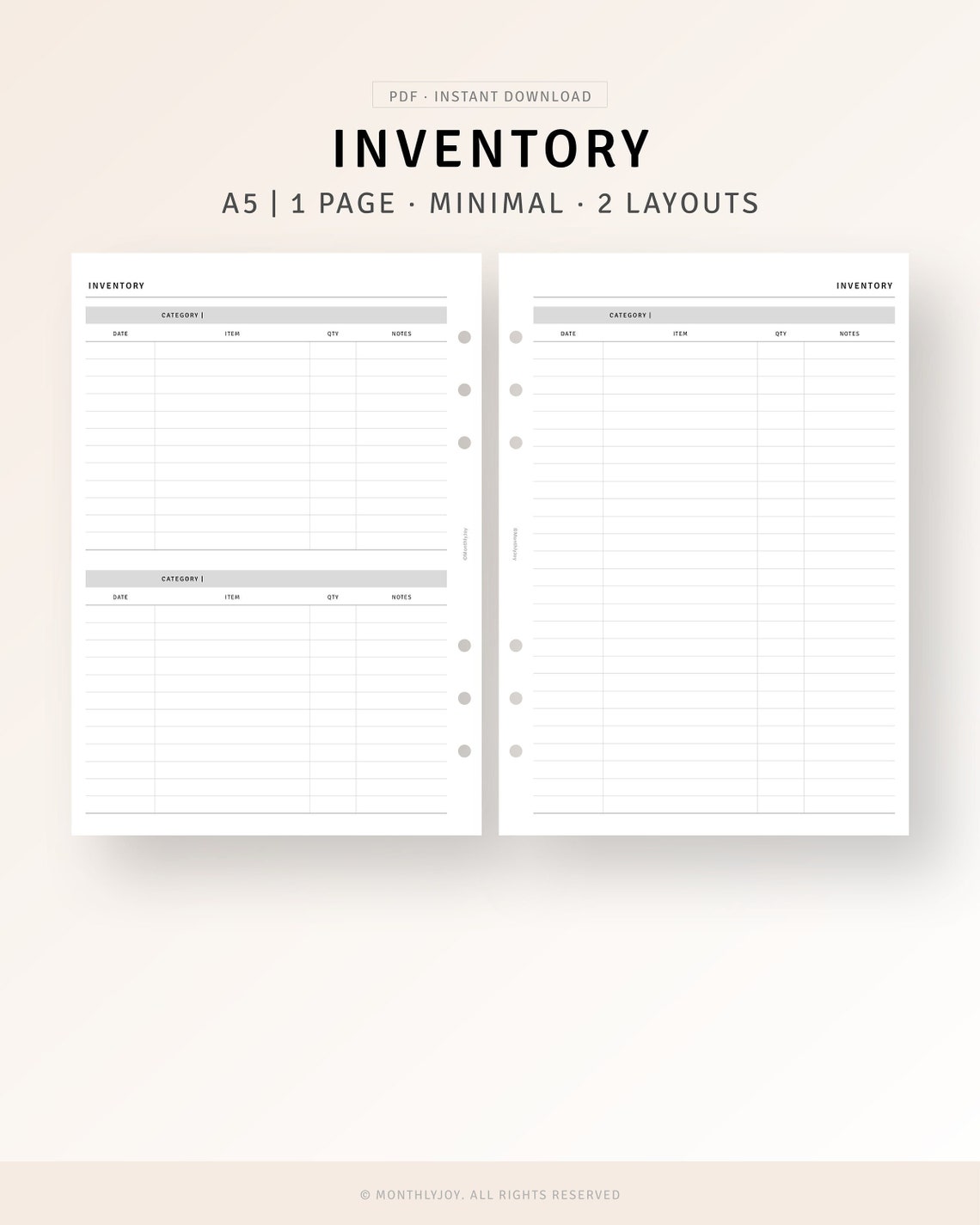 Inventory Tracker Template A5 Planner Printable Inserts - Etsy